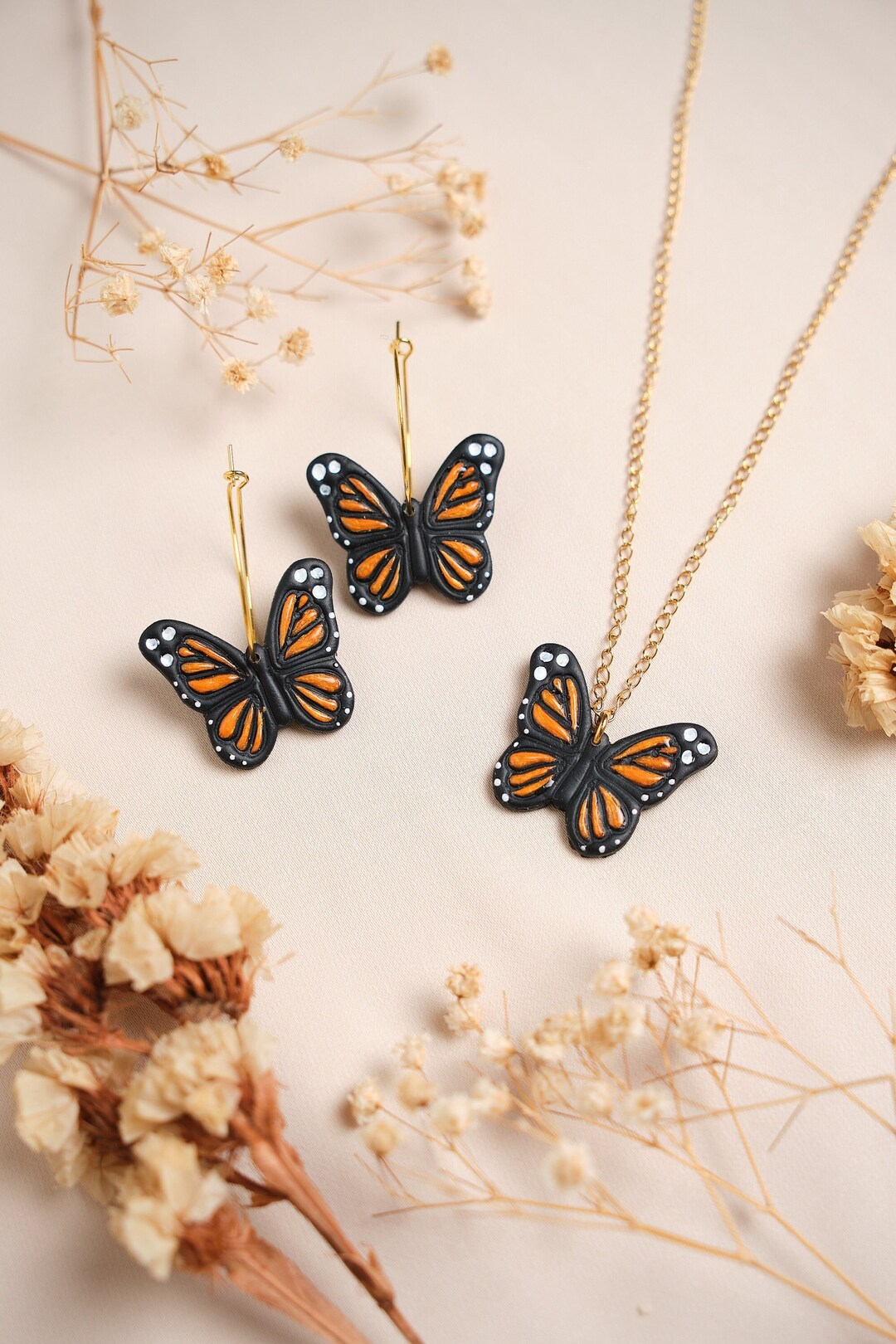 Hand Painted Monarch Butterfly Jewelry Set, Fairycore Naturecore ...
