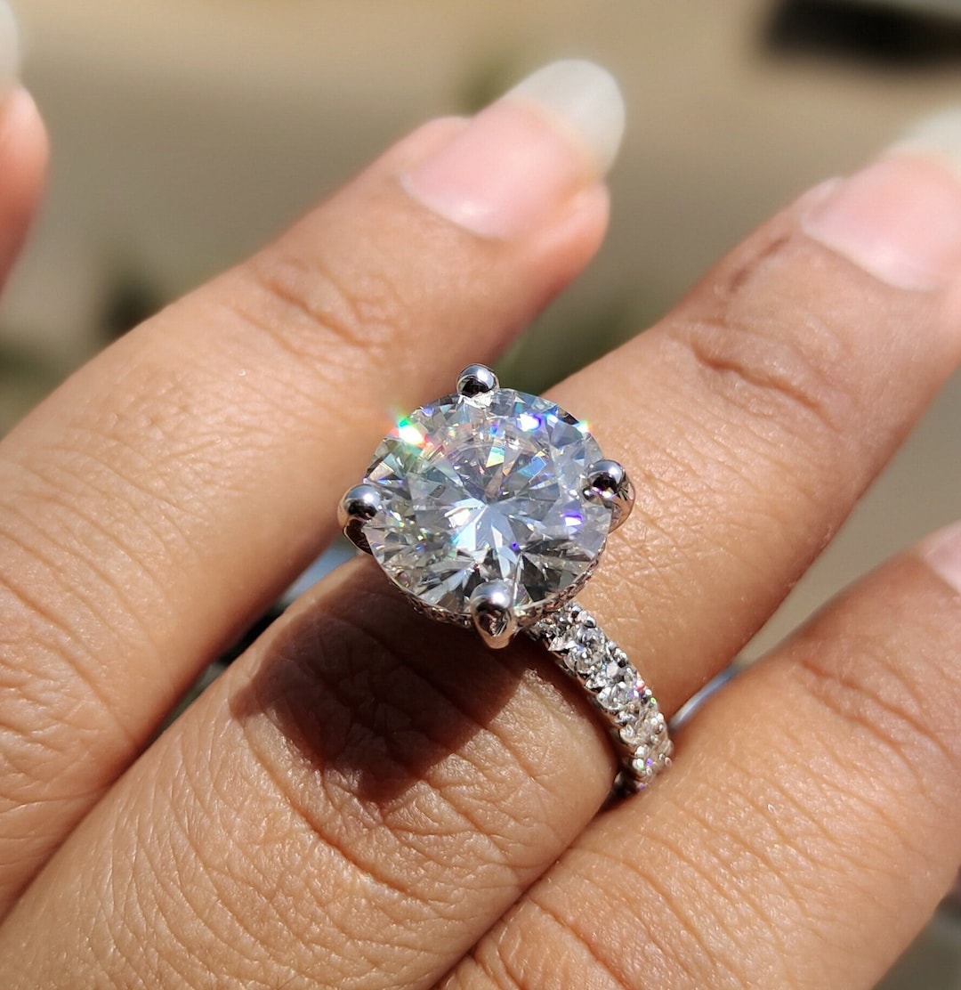 5CT Huge Round Engagement Ring/4 Prong Moissanite Wedding Proposal Ring/hidden Halo Huge Diamond ...