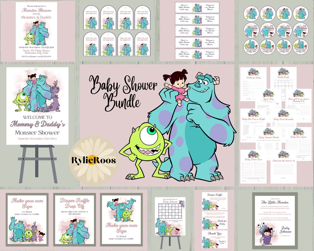 Girls Monster Baby Shower Bundle, Monster Inc Baby Shower Package ...