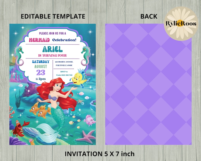 Ariel Birthday Invitation: Little Mermaid Printable Invite (digital) - Etsy