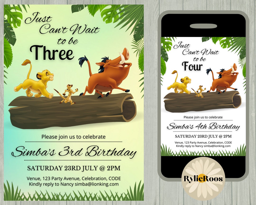 Invitación de cumpleaños de El Rey León: Simba (imprimible digital ...