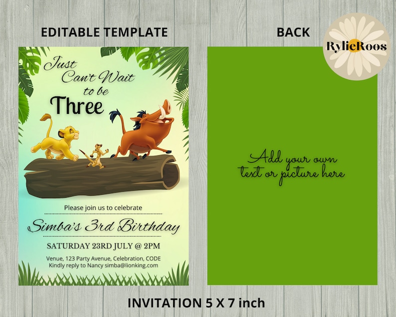 Lion King Invitation Simba Editable Invite Boys Birthday - Etsy