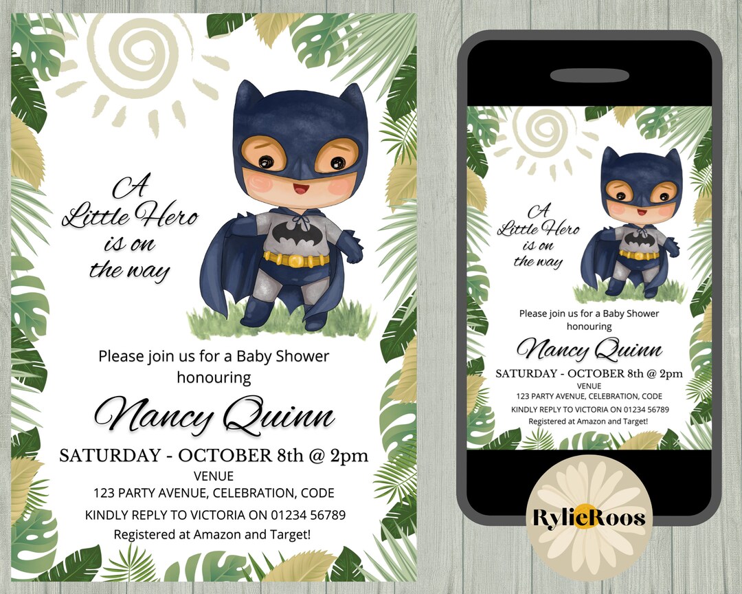Superhero Baby Shower Invitation: Bat Hero, Printable or Digital - Etsy