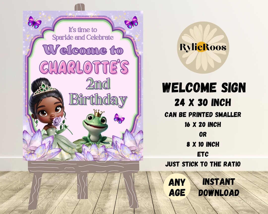 Tiana Princess Birthday Welcome Sign: Editable Party Decor (instant ...