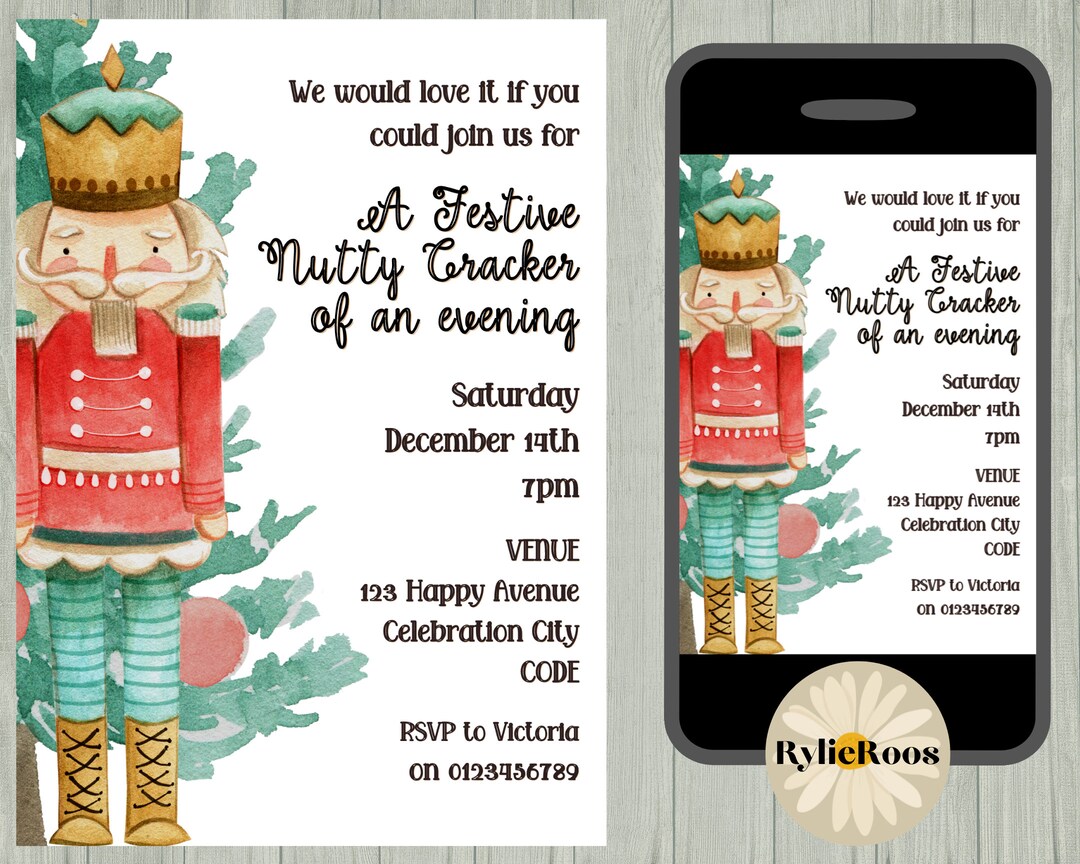 Nutcracker Christmas Party Invitation, Digital Christmas Invitation ...