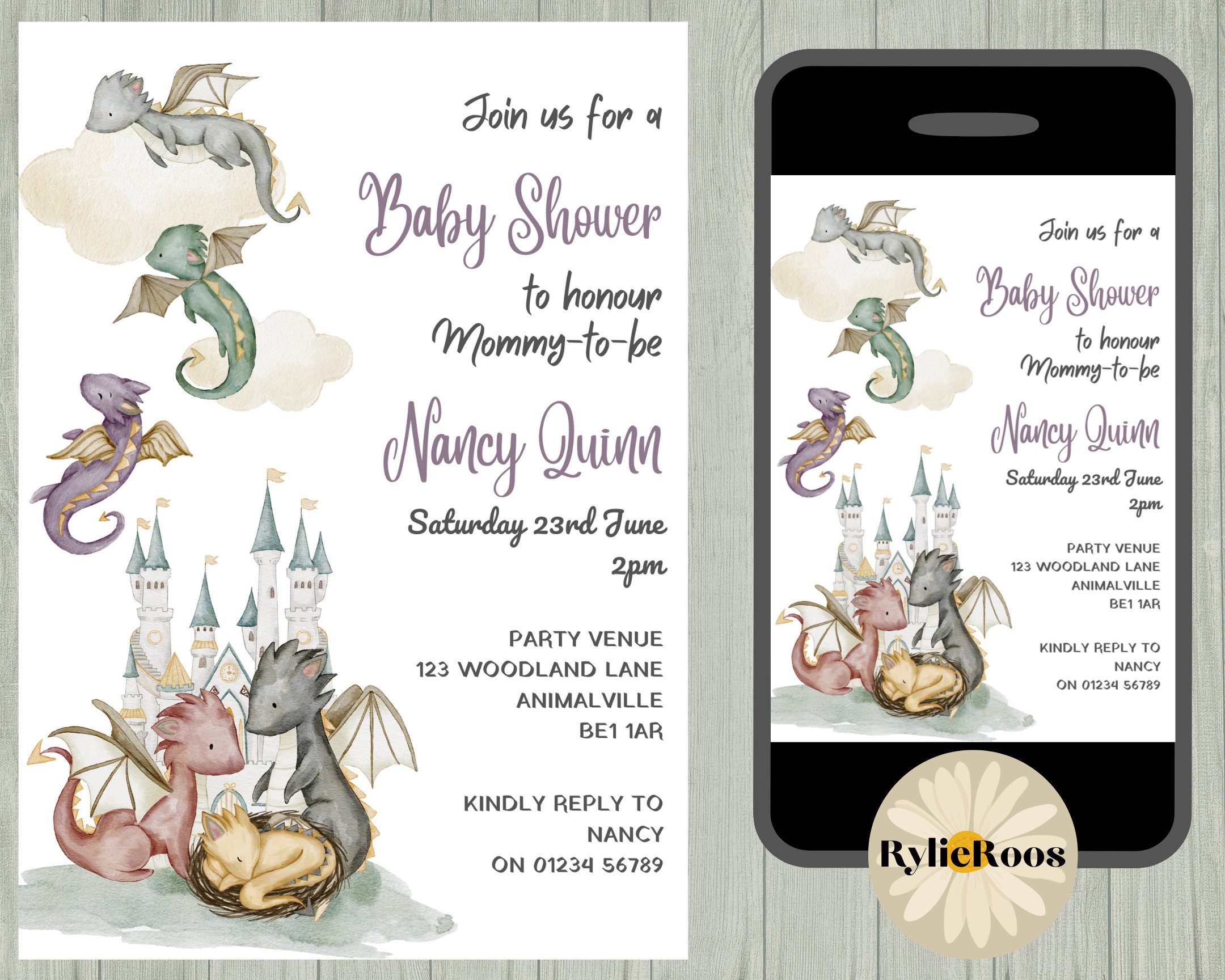 Little Dragon Baby Shower Invitation, Cute Dragon Baby Shower Invite ...