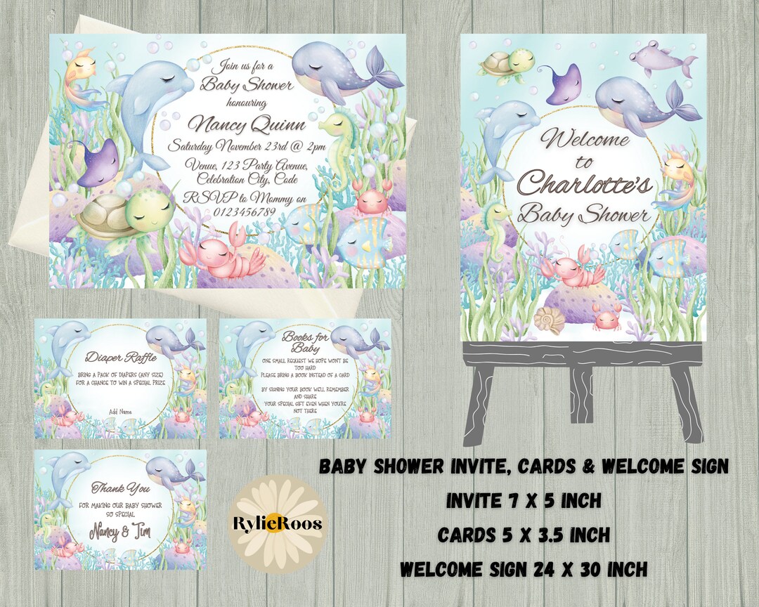 Cute Sea Creatures Baby Shower Bundle, Pastel Ocean Baby Shower ...