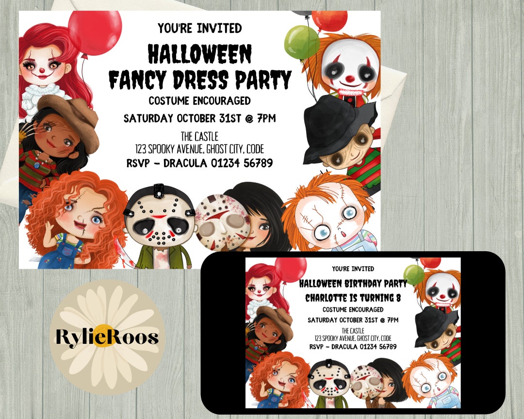 Character Halloween Movie Invitation, Scary Movie Invite, Halloween ...