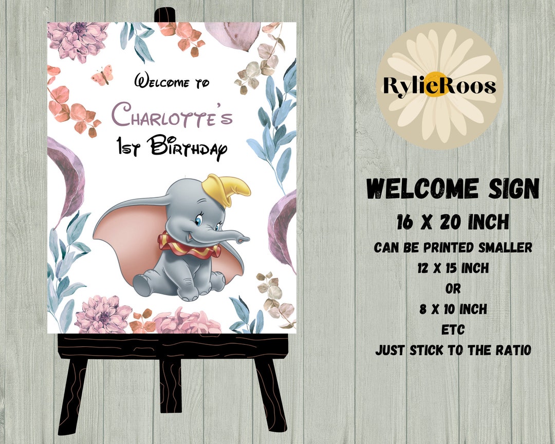Dumbo Birthday Welcome Sign, Dumbo Welcome Sign, Elephant Birthday ...