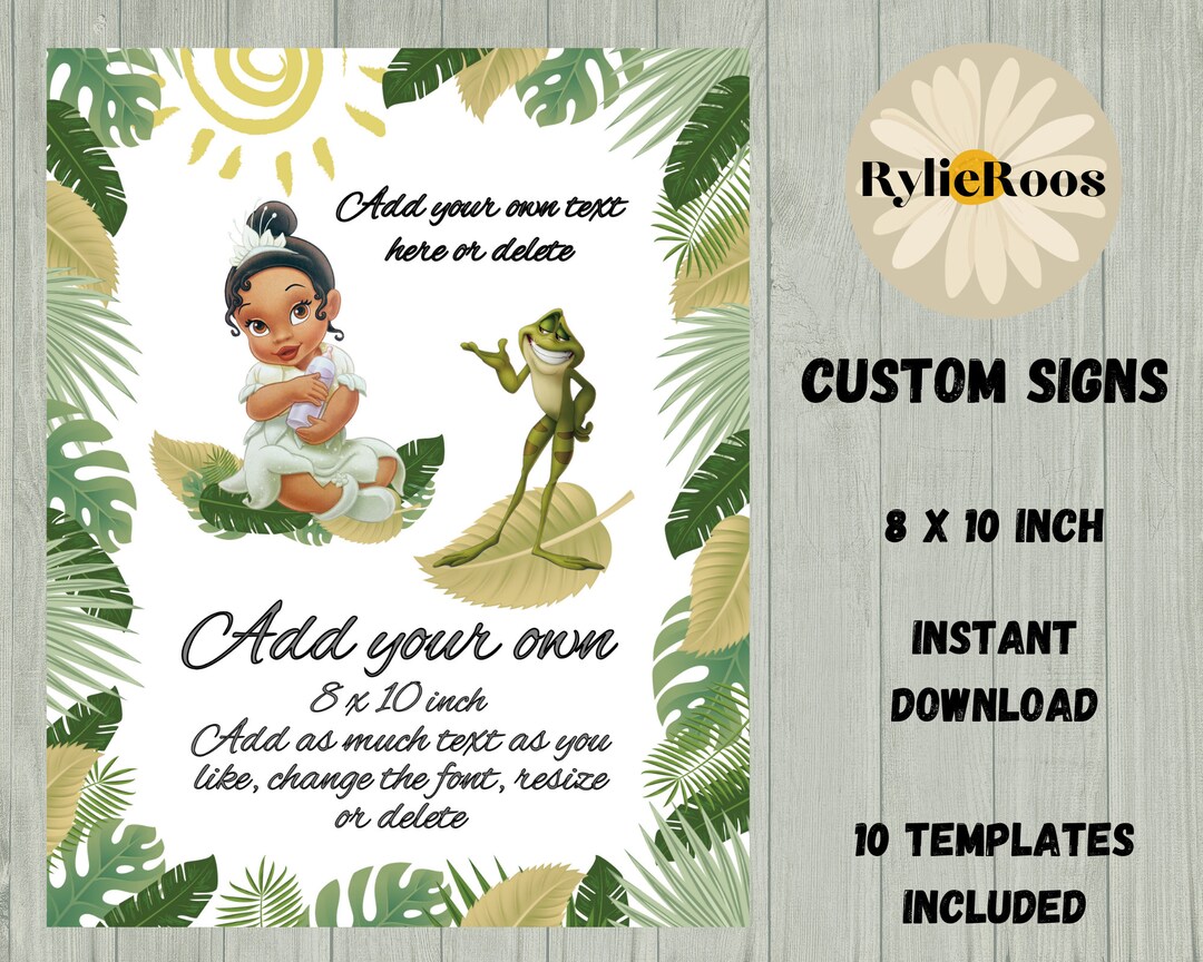 Princess Tiana Baby Shower Sign Bundle, Princess and the Frog Party ...