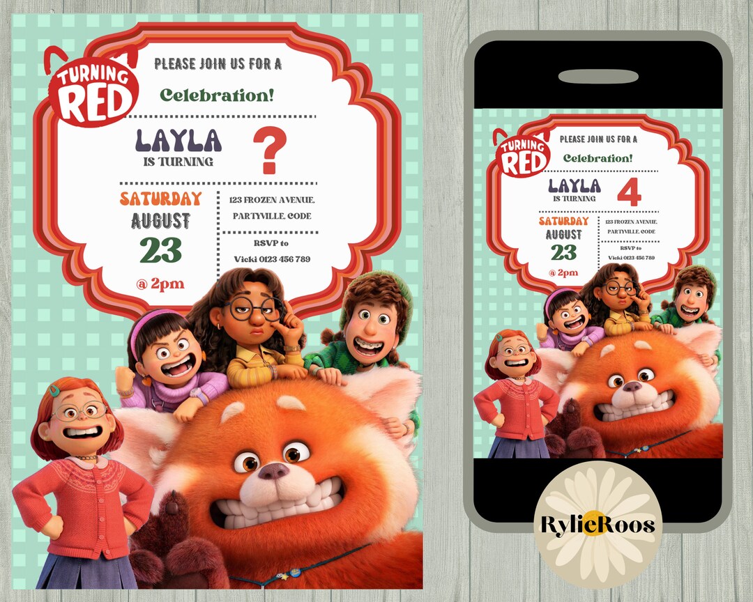 Turning Red Birthday Invitation, Girls Birthday Invite, Turning Red ...