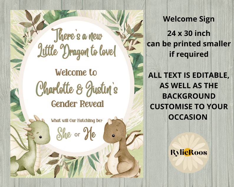 Dragon Gender Reveal Bundle: Editable Invitation, Decor (digital Design ...