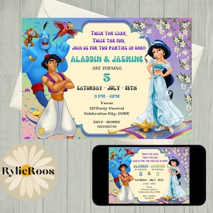 Aladdin and Jasmine Joint Birthday Invitation, Jasmine and Aladdin ...