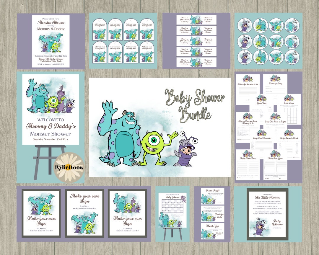 Boys Monster Baby Shower Bundle, Monster Inc Baby Shower Package ...