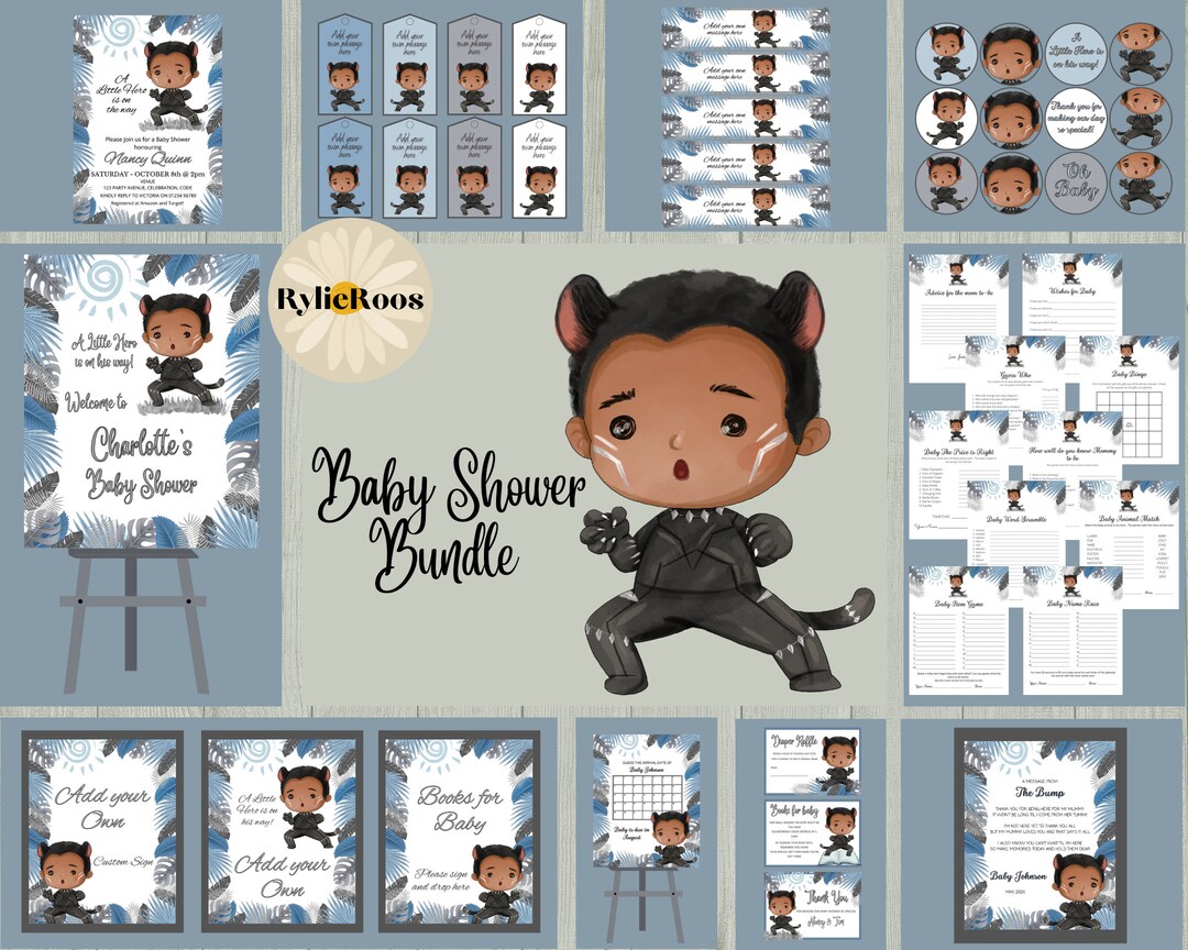 Black Panther Baby Shower Bundle Panther Baby Shower Decor - Etsy