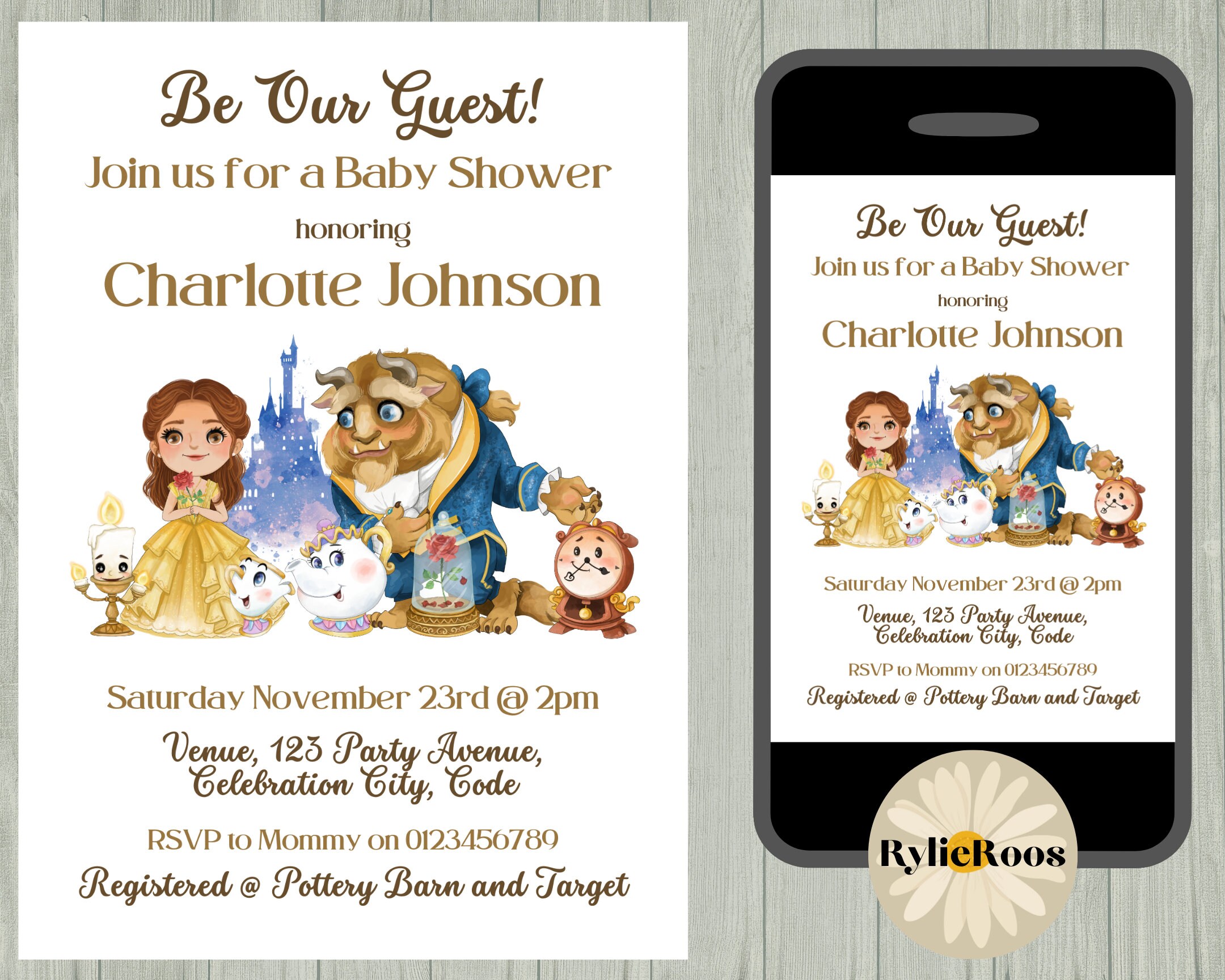 Beauty and the Beast Baby Shower Invitation: Princess Belle Evite ...