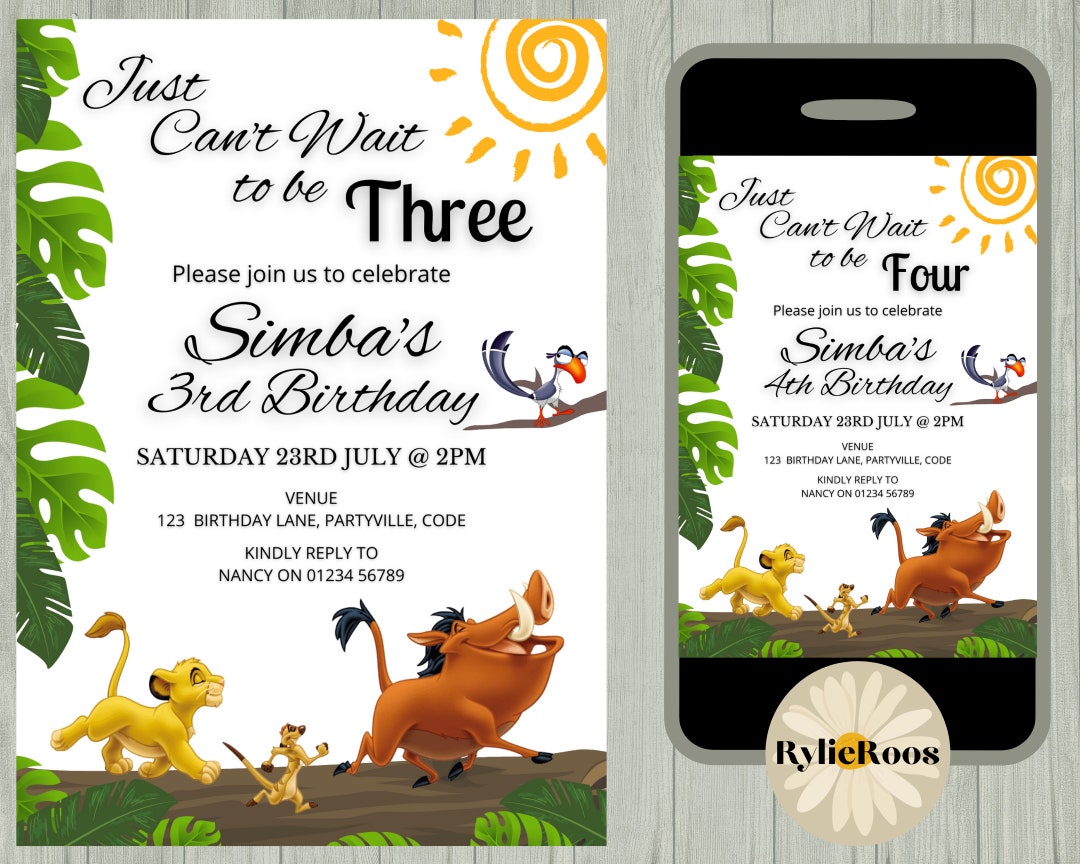 Simba Lion King Birthday Invitation: Editable Printable (digital) - Etsy
