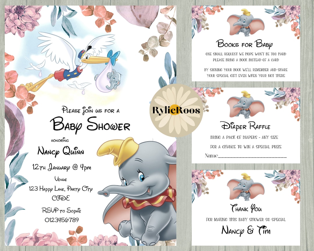 Dumbo Baby Shower Invitation Bundle: Editable Elephant Invite (digital ...