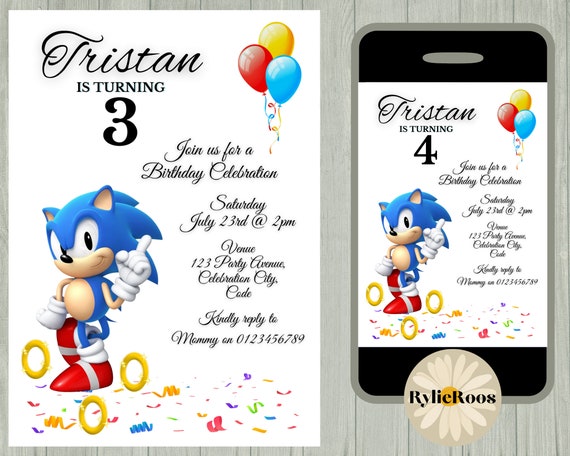 Sonic Birthday Invitation Hedgehog Editable Invite Girls or - Etsy