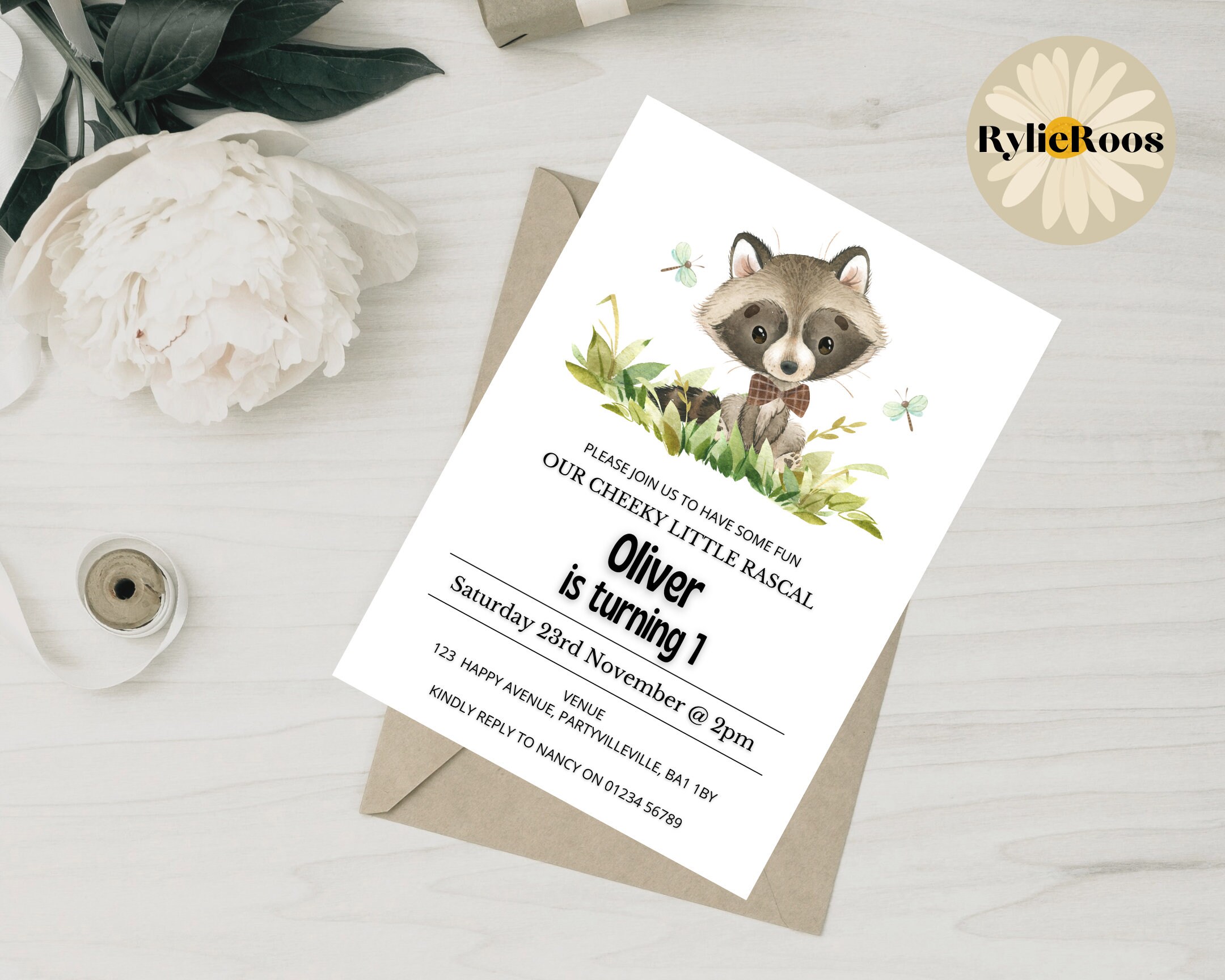 Boys Cheeky Little Rascal Birthday Invitation Boys Raccoon - Etsy