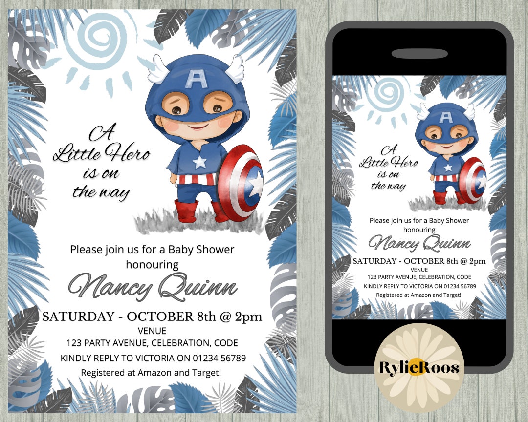 Captain USA Baby Shower Invitation, Superhero Baby Shower Invitation ...
