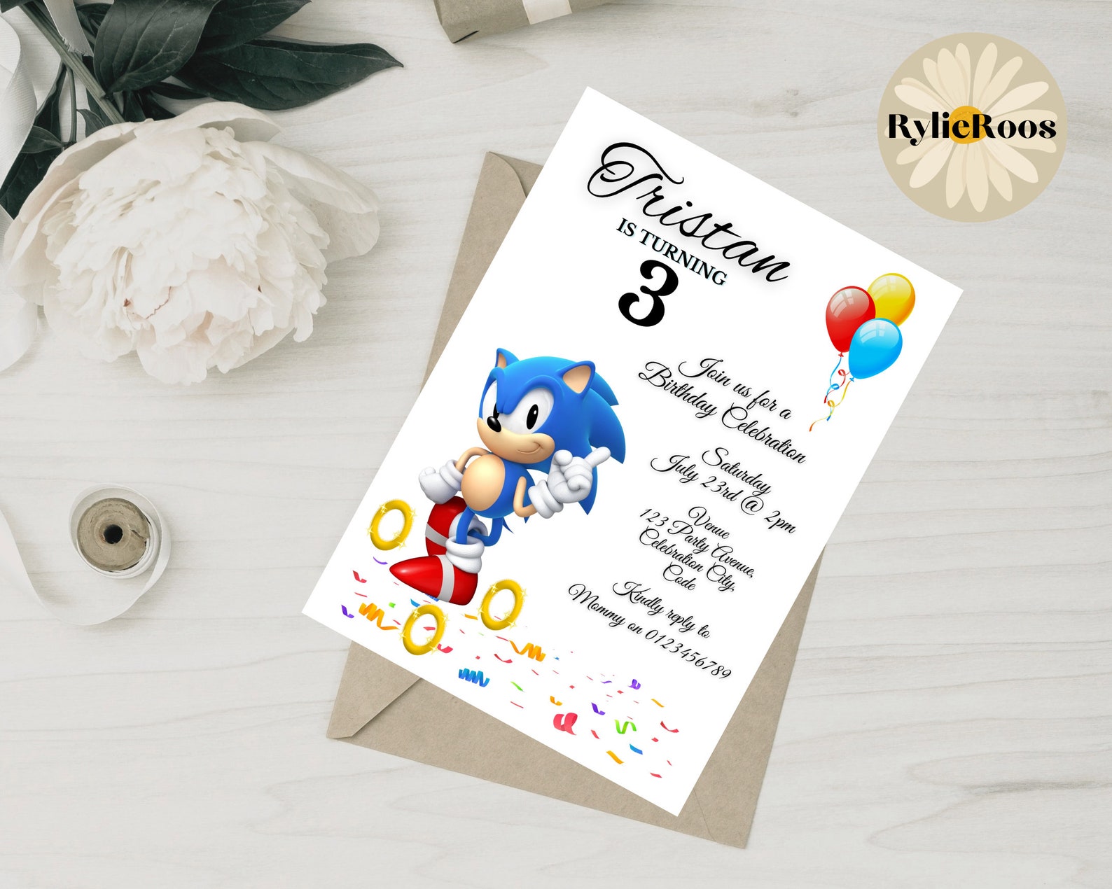 Sonic Birthday Invitation Hedgehog Editable Invite Girls or - Etsy