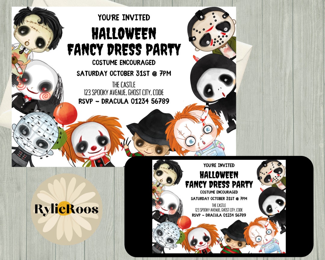 Halloween Fancy Dress Invitation, Scary Movie Invite, Halloween ...