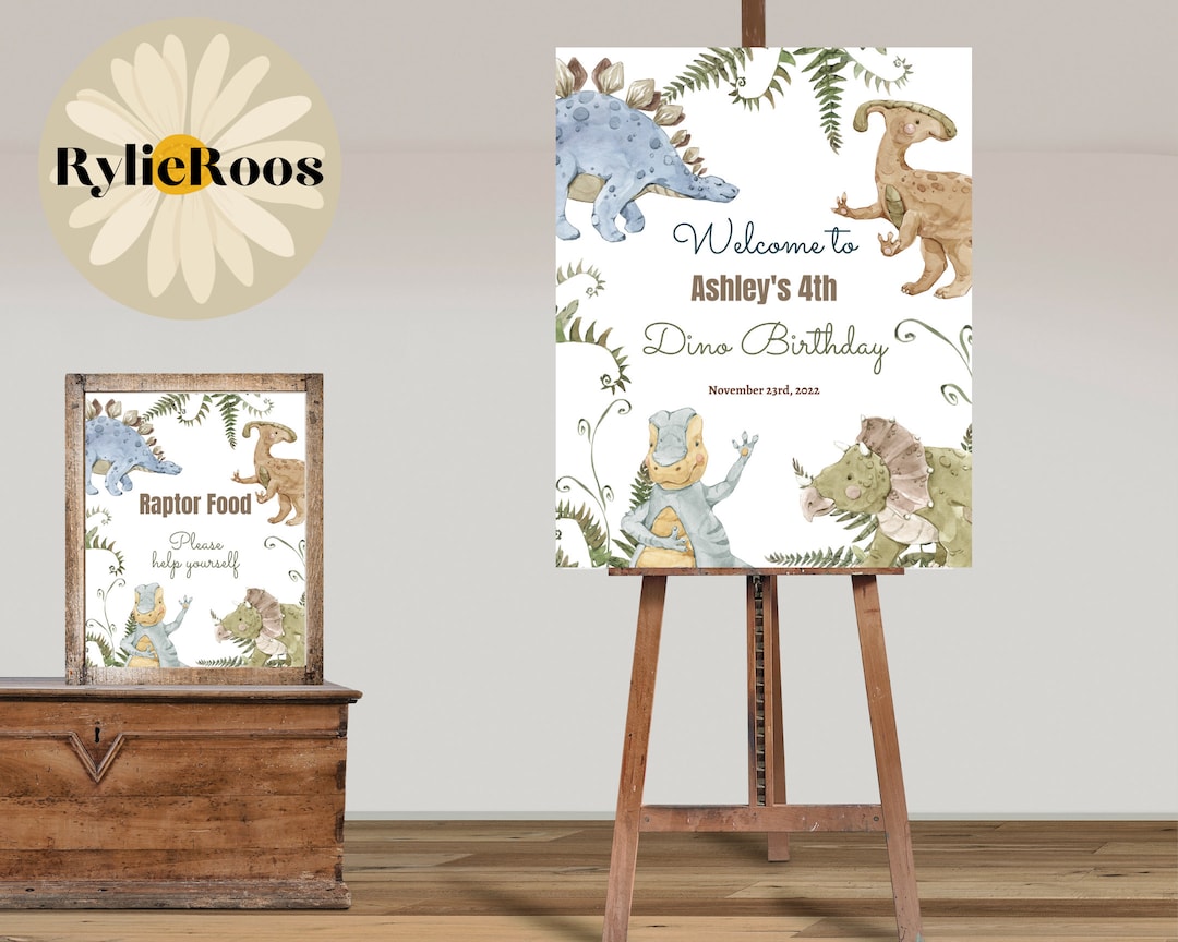 Dinosaur Birthday Welcome Sign: Stegosaurus Party Decor (digital Design ...