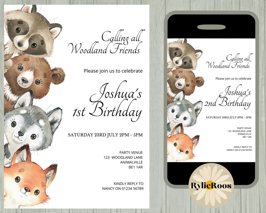 Woodland Animal Birthday Invitation: Editable Forest Party Invite ...