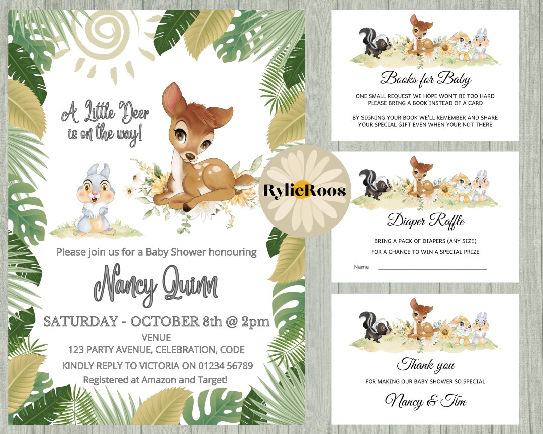 Bambi Baby Shower Invitation Bundle, Deer Baby Shower Editable Invite ...