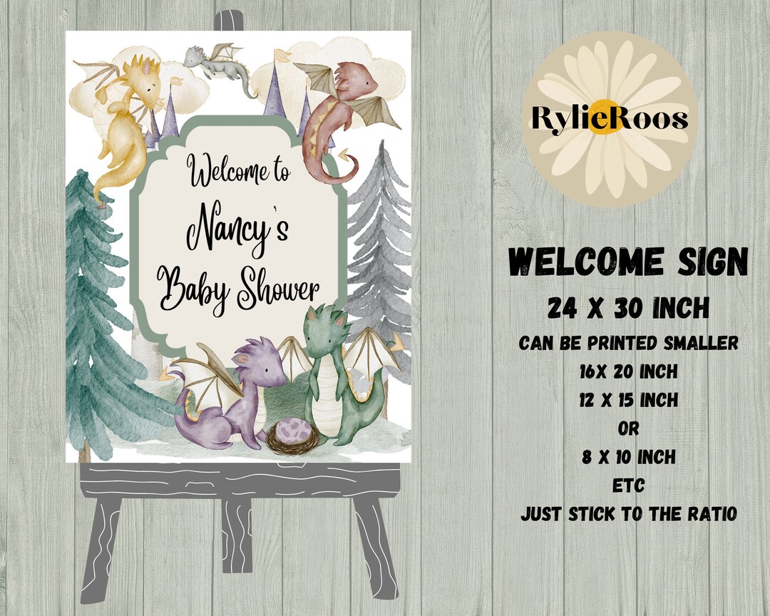 Mythical Dragon Baby Shower Welcome Sign, Dragon Welcome Sign, Gender ...