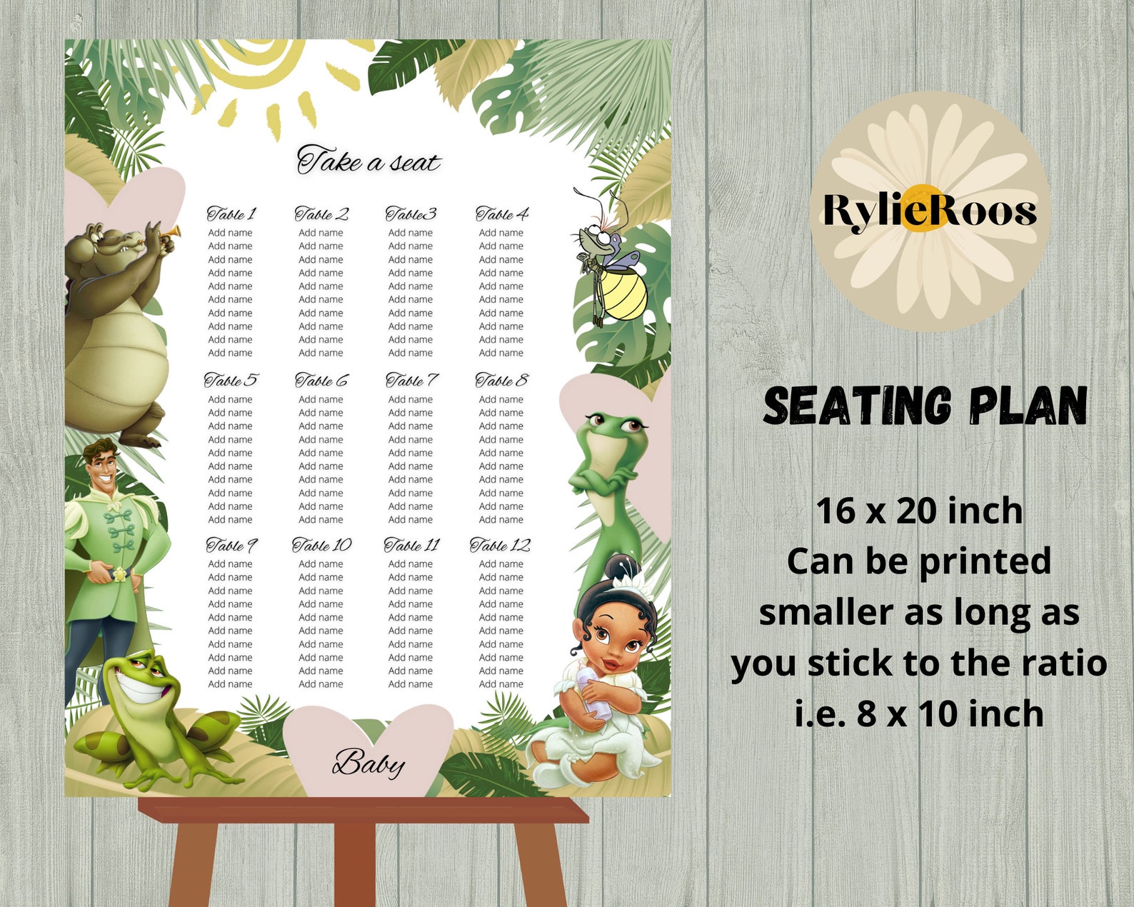 Princess Tiana Baby Shower Seating Chart, Princess and The Frog Seating ...