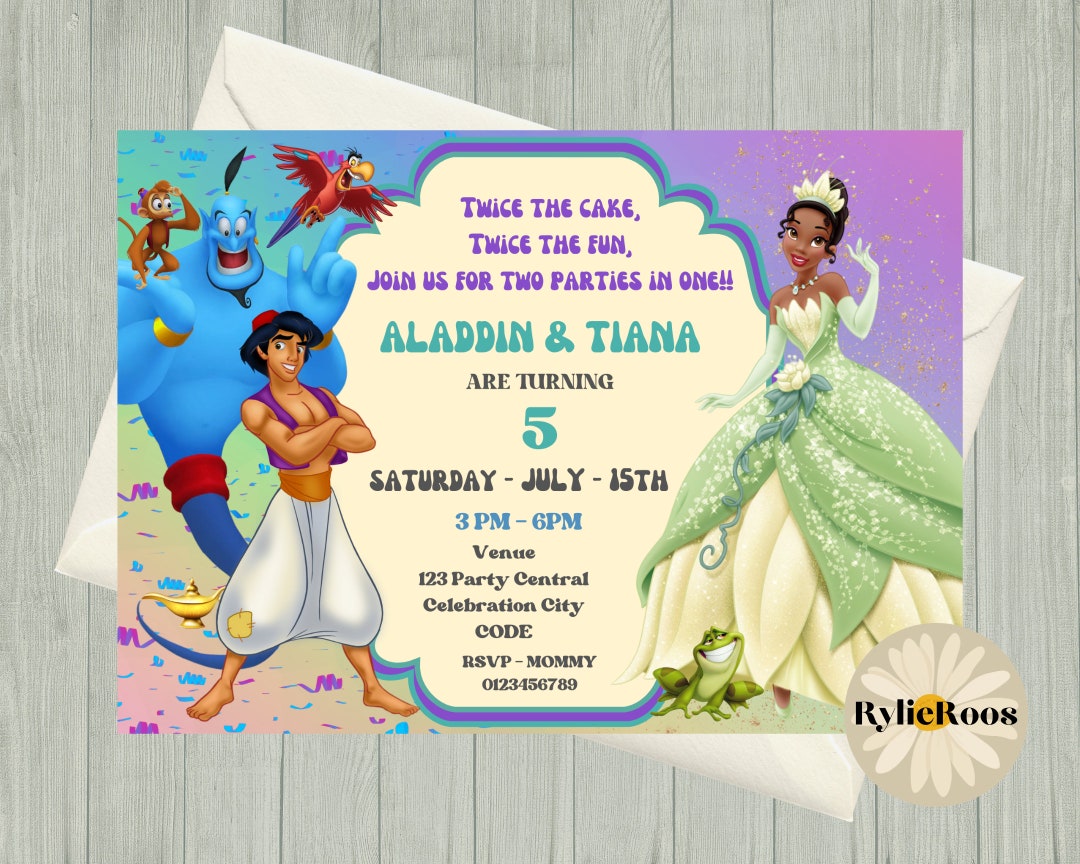 Aladdin and Tiana Joint Invitation, Tiana and Aladdin Invite, Boy and ...