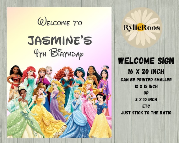 Princess Welcome Sign Princess Birthday Welcome Sign - Etsy