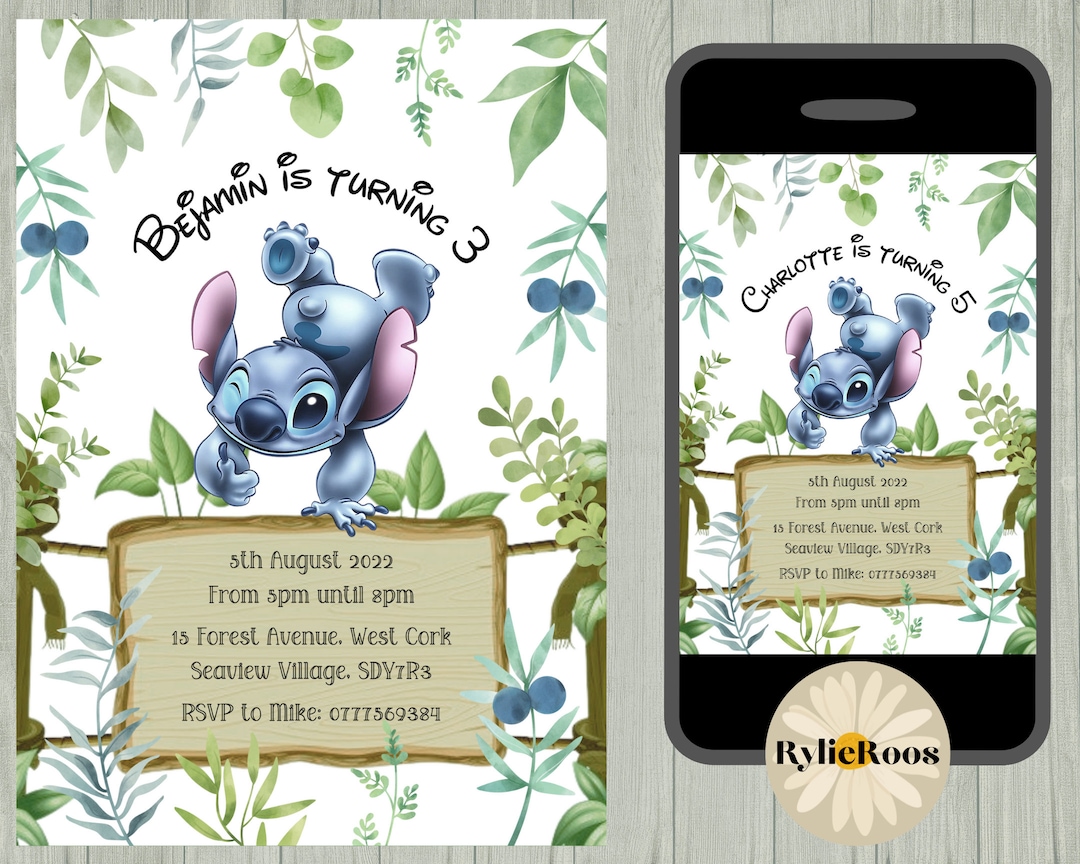 Stitch Birthday Invitation, Stitch Editable Invite, Boys or Girls ...