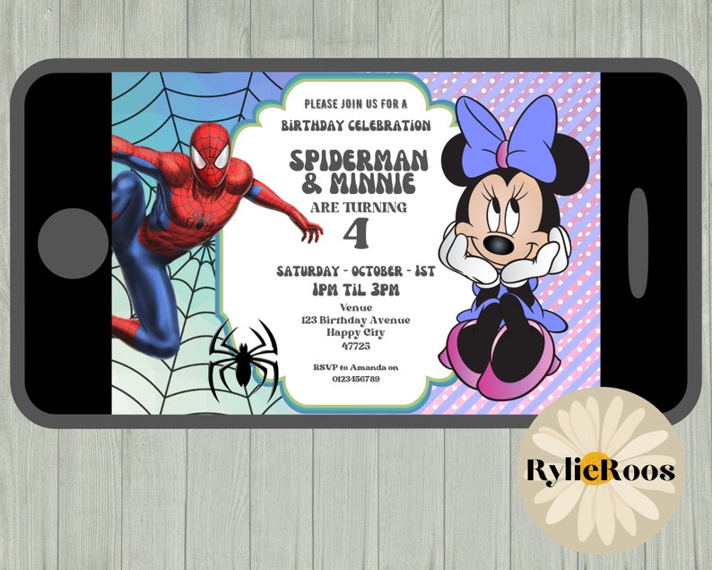 Joint Birthday Invitation Spiderman and Minnie Editable - Etsy