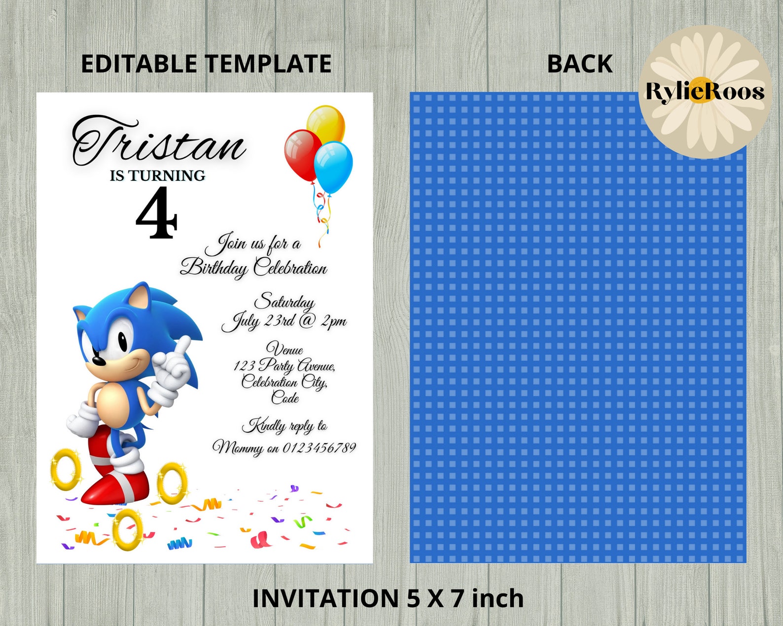 Sonic Birthday Invitation Hedgehog Editable Invite Girls or - Etsy