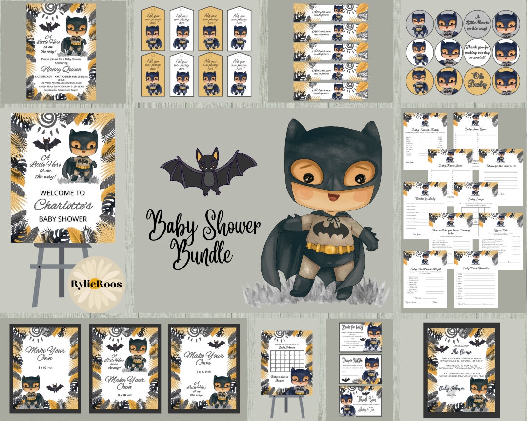 Gold Batboy Baby Shower Bundle, Bat Boy Baby Shower Decor, Superhero ...