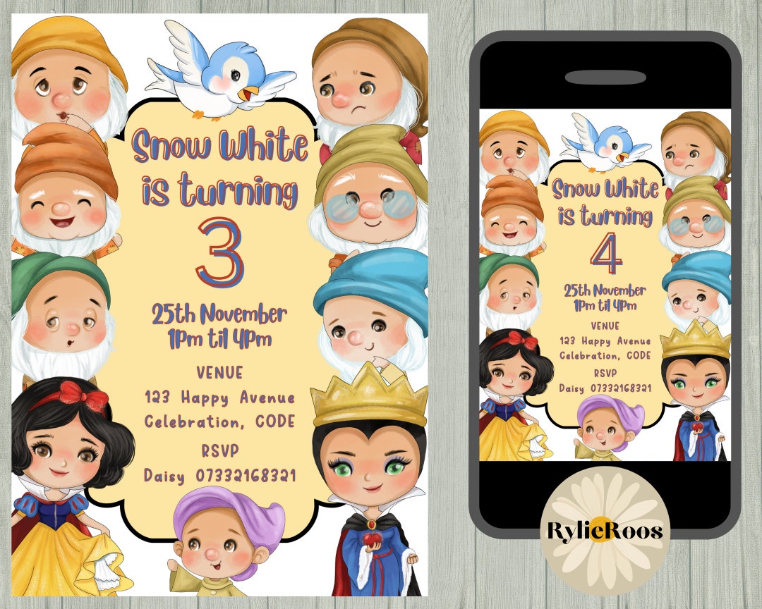 Snow White Birthday Invitation: Editable Printable, Digital Text Invite ...
