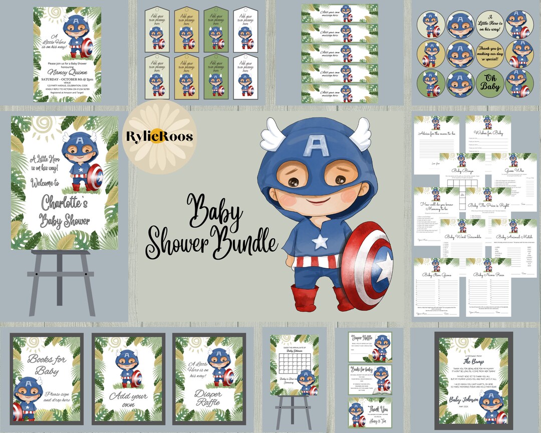 Captain America Baby Shower Bundle: Superhero Invitation (digital ...