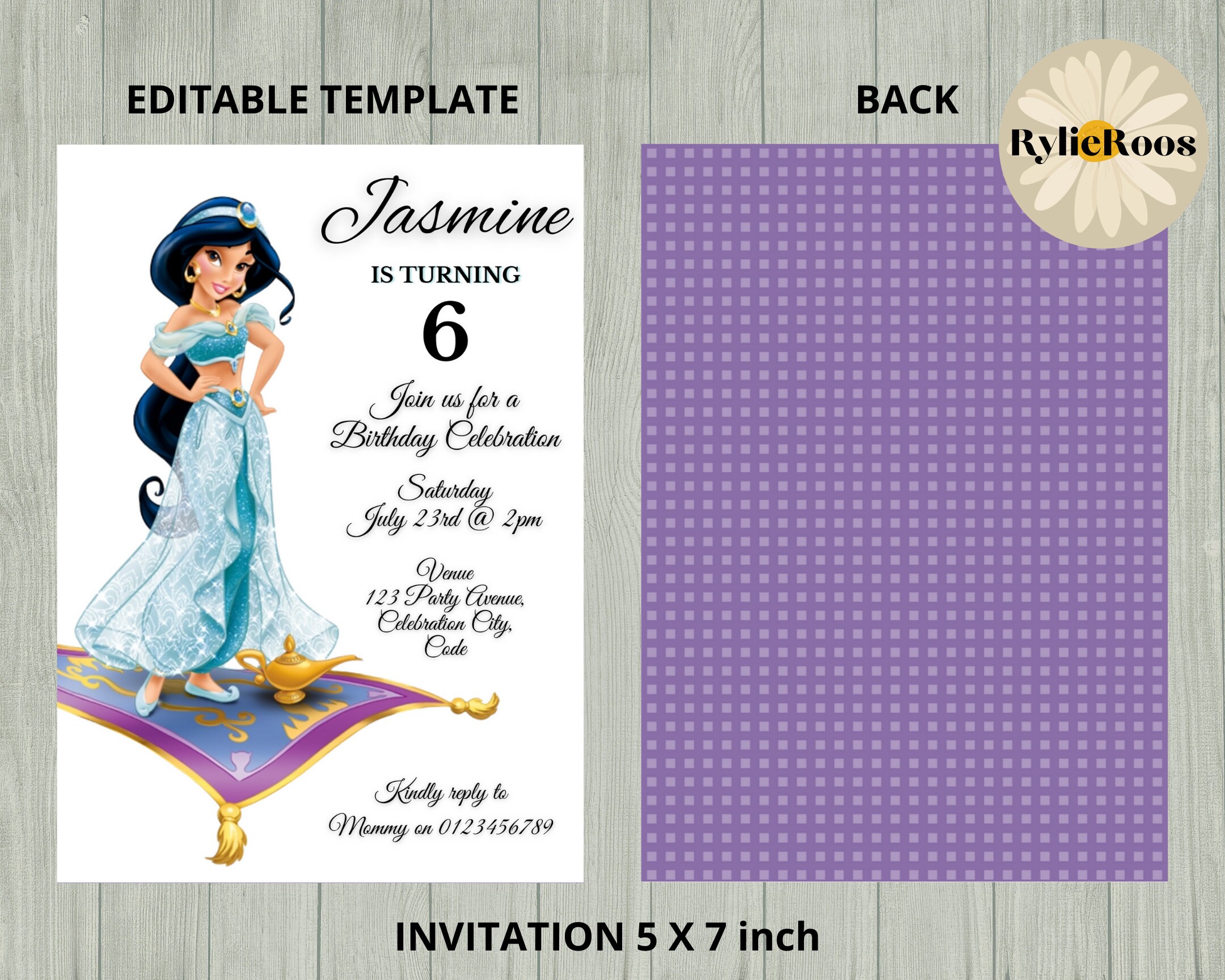 Jasmine Birthday Invitation Princess Jasmine Editable Invite - Etsy ...