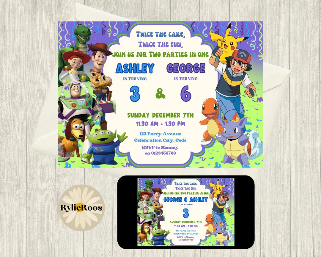 Toy Story Pokemon Joint Birthday Invitation: Printable or Digital Party ...