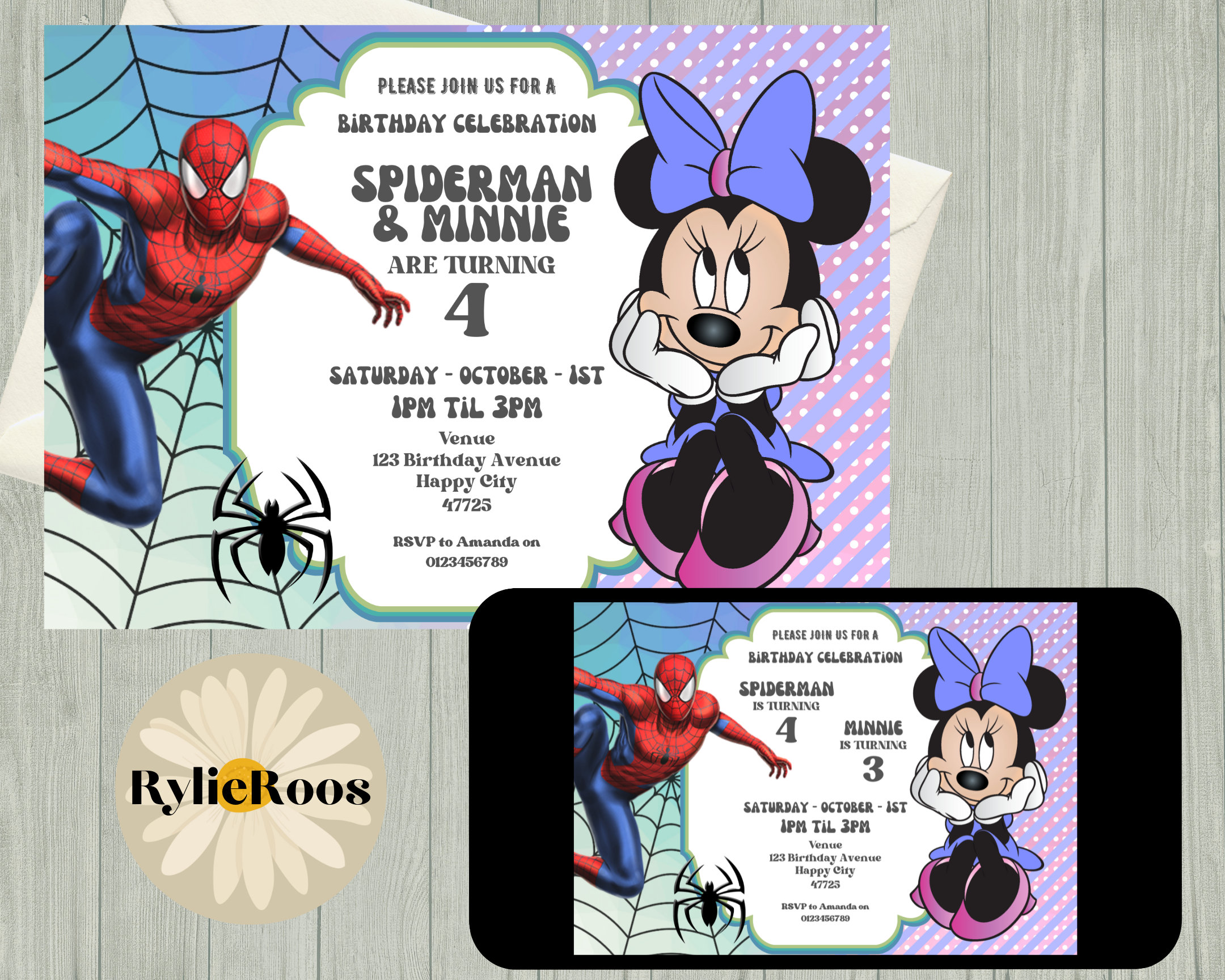 Spiderman & Minnie Joint Birthday Invitation: Twins Party (digital) - Etsy