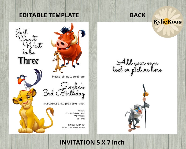 Lion King Invitation Simba Editable Invite Boys Birthday - Etsy