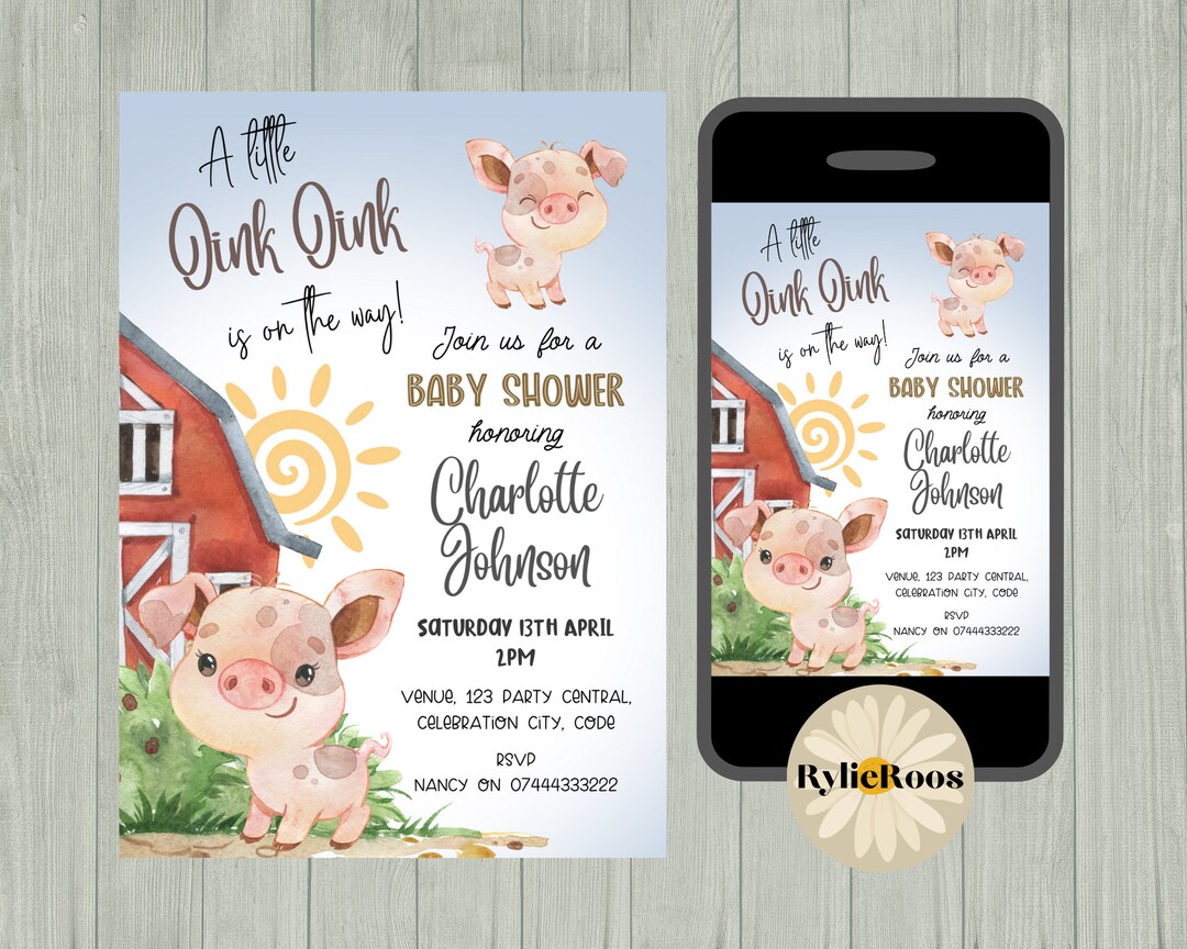 Boys Piglet Baby Shower Invitation, Blue Baby Pig Shower Invite, Boys ...
