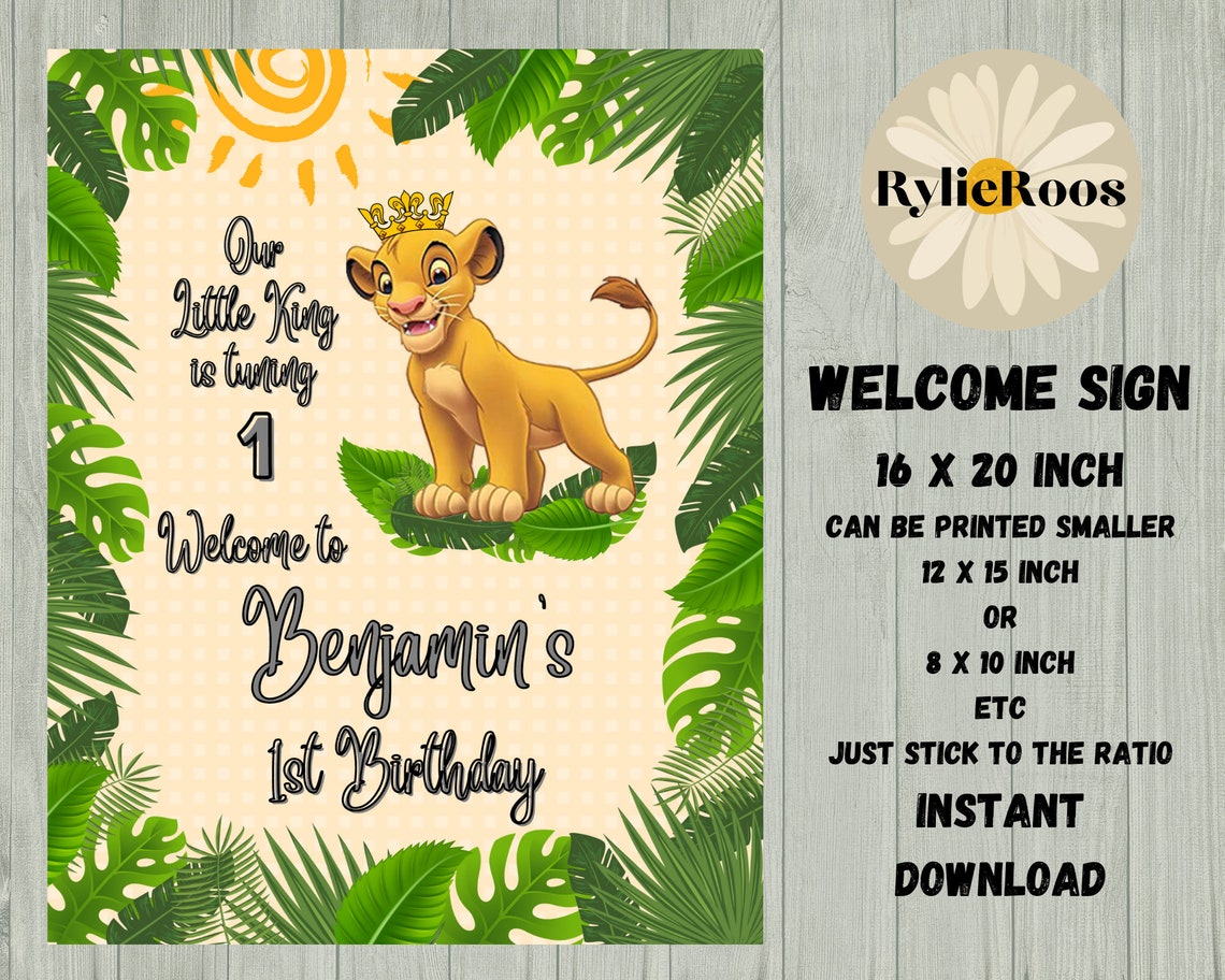 Lion King Birthday Welcome Sign Simba Birthday Welcome Sign - Etsy