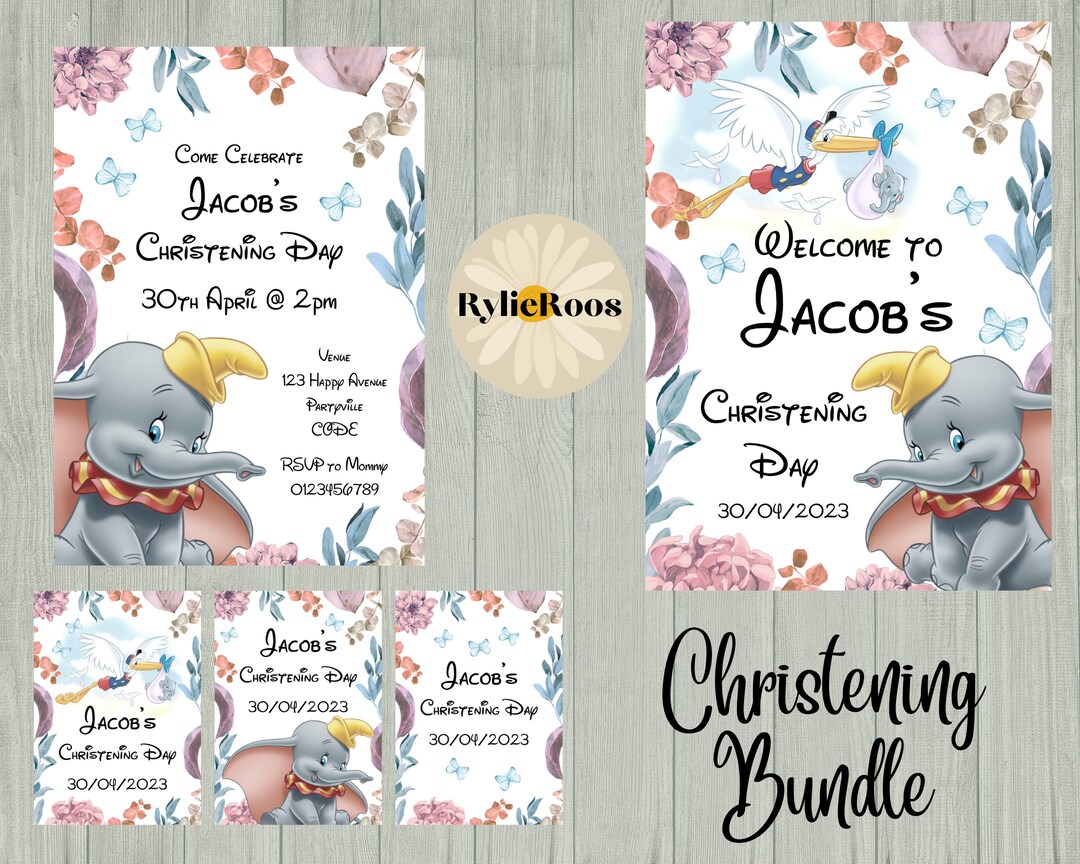 Dumbo Christening Invitation, Stork Christening Welcome Sign, Dumbo ...