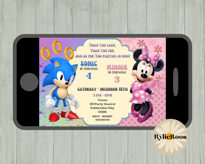 Sonic and Minnie Joint Birthday Invitation (digital) - Etsy