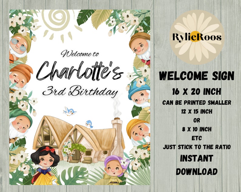 Snow White Birthday Welcome Sign: Fairytale Princess Party (digital ...
