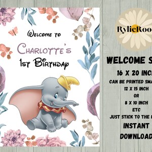 Dumbo Birthday Welcome Sign, Dumbo Welcome Sign, Elephant Birthday ...